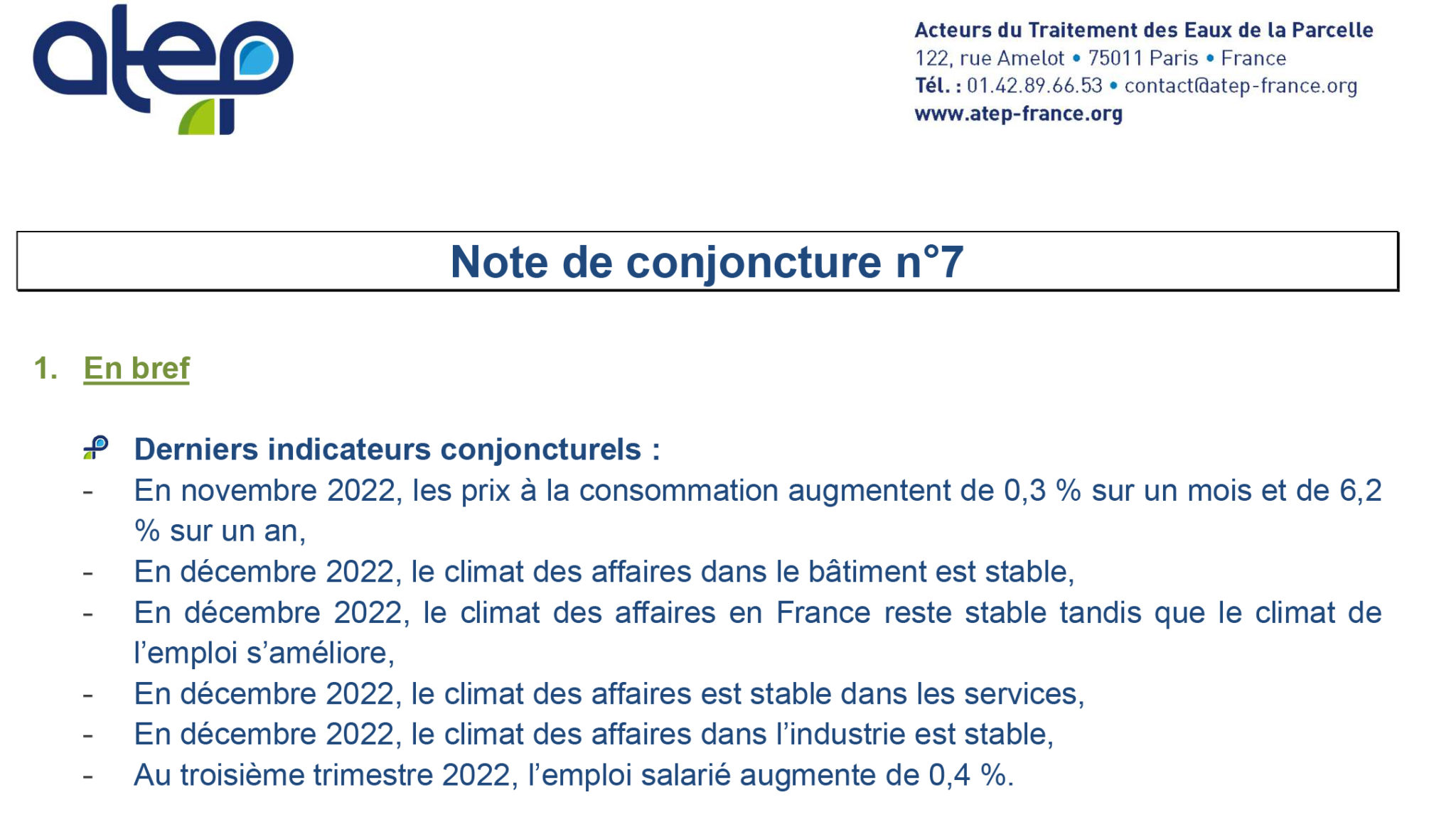Note de conjoncture ATEP N°7 – Décembre 2022 – ATEP. Acteurs du ...