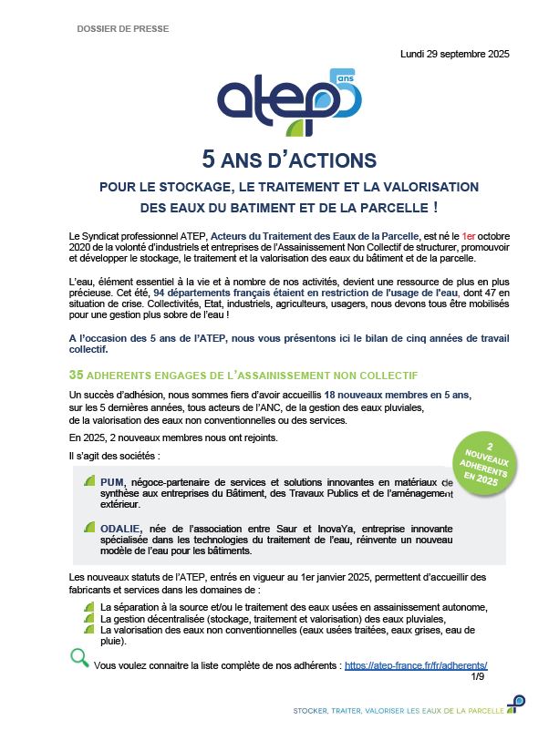5 ANS D’ACTIONS – ATEP. Acteurs du Traitement des Eaux de la Parcelle